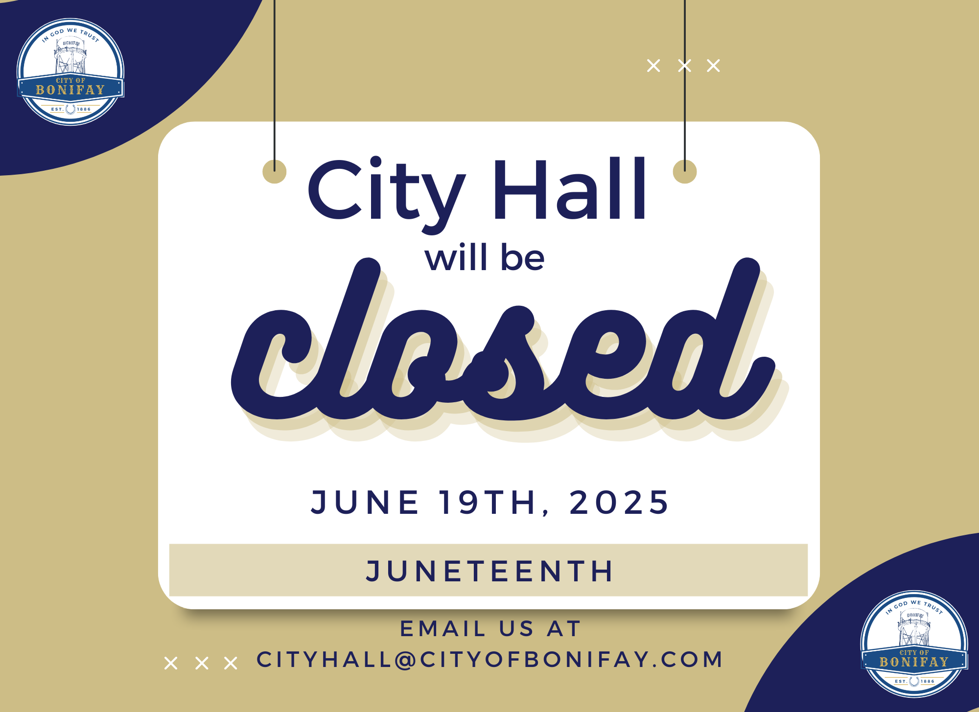 City Hall Closed June 19th, 2025 | Bonifay FL